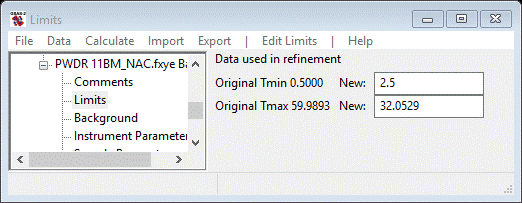 My pick is shown and the Limits window is something like